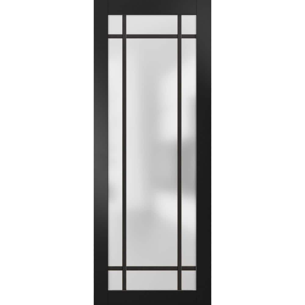 Sartodoors 30 in. x 80 in. Solid Wood Frosted Glass Black Matte ...