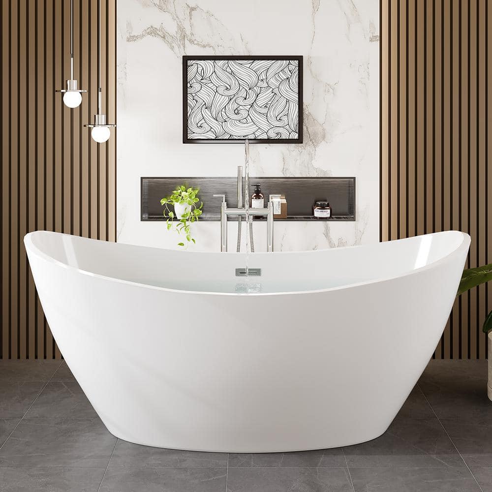 Eviva Bella 67 in. Acrylic Flatbottom Freestanding Bathtub in White ...
