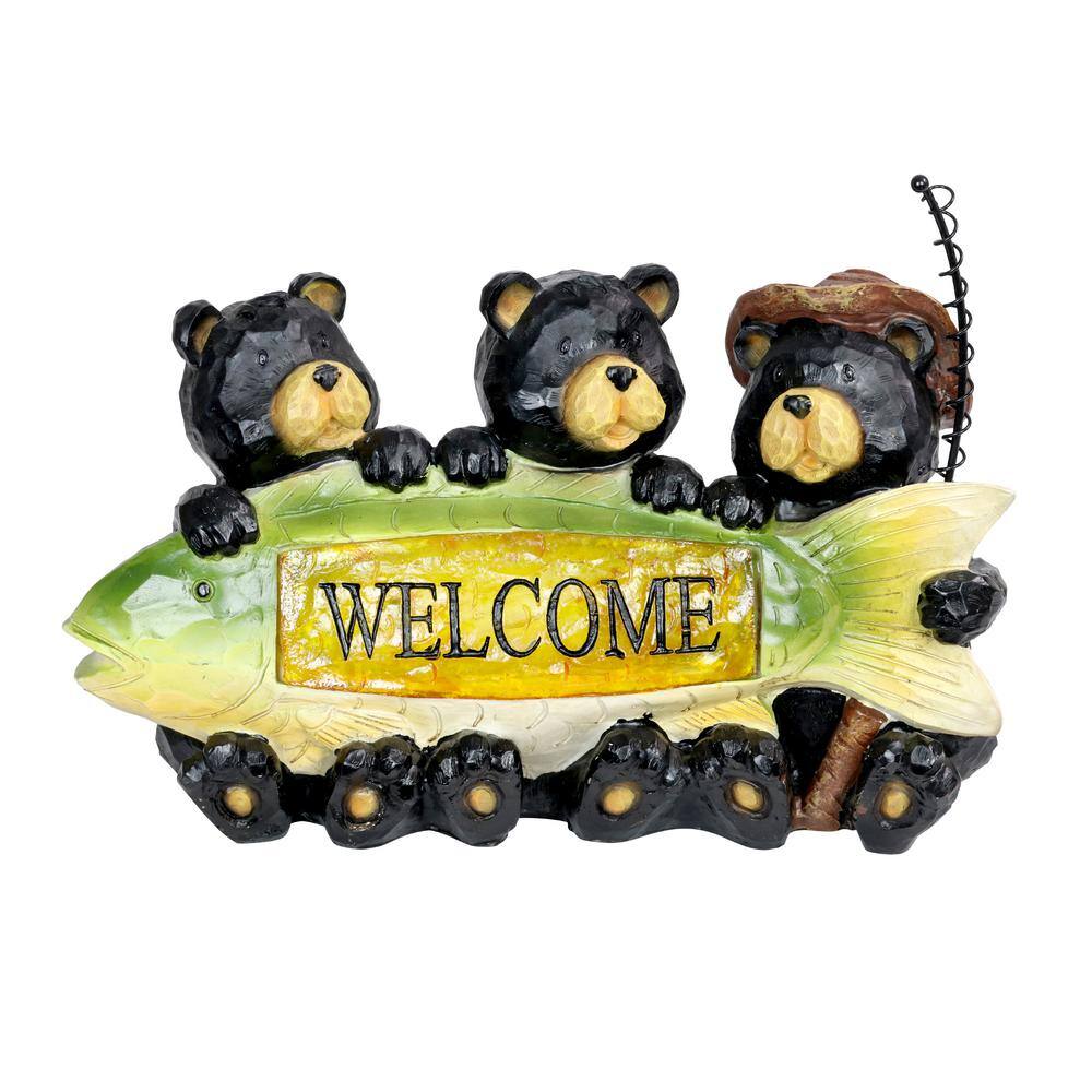Exhart Solar Fishing Bears Welcome Sign Statue 14154-RS