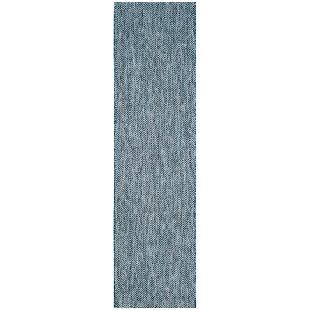SAFAVIEH Courtyard Navy/Gray 2 ft. x 14 ft. Solid Color Chevron Indoor ...