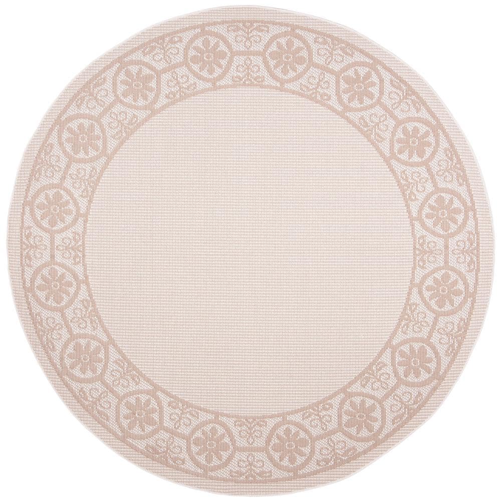 SAFAVIEH Bermuda Ivory/Beige 7 ft. x 7 ft. Round Floral Indoor/Outdoor Patio Area Rug BMU815C-7R ...