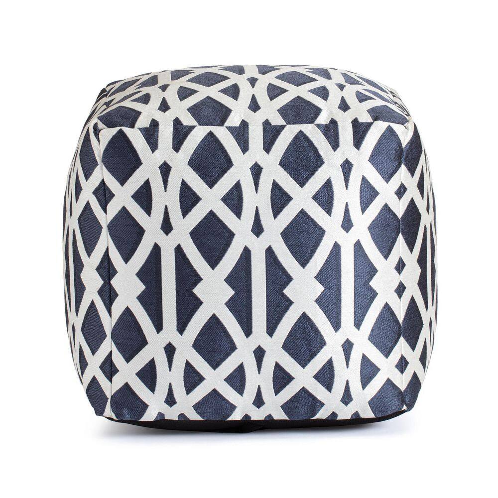 Anji Mountain Sark Blue 18 in. x 18 in. x 18 in. Blue and Ivory Pouf ...