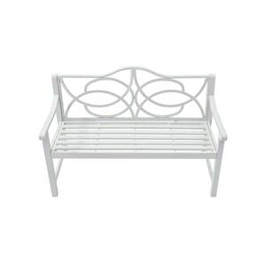 White 50 in. W Metal Outdoor Bench Steel Frame Park Bench with Backrest ...