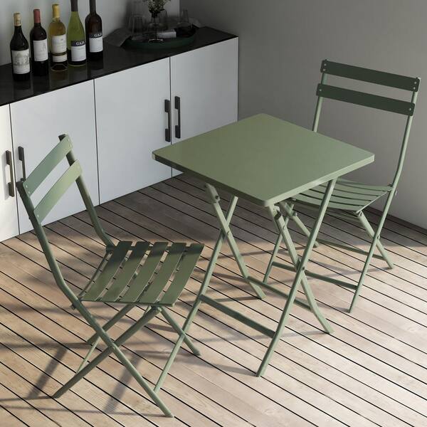 Zeus Ruta Dark Green 3 Piece Metal Square Outdoor Bistro Set HG 481