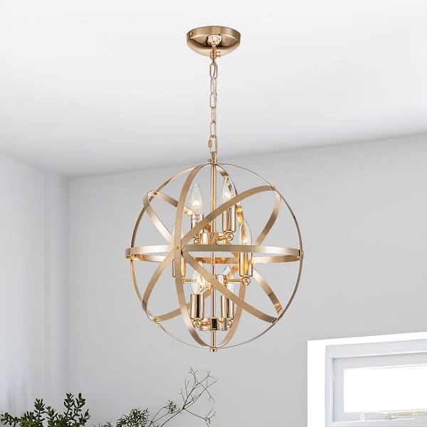 TinHon 15.7 in. 6-Light French Gold Orb Chandelier, Modern Spherical ...