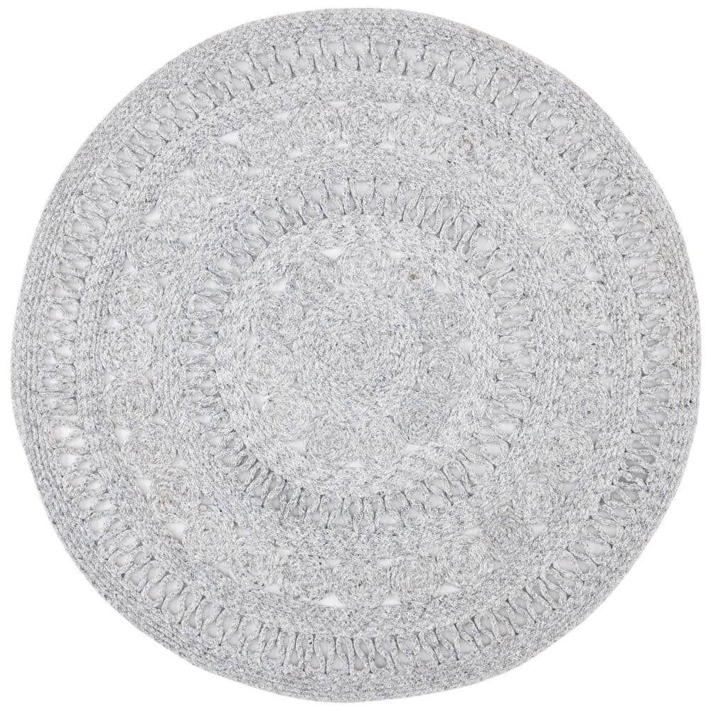 SAFAVIEH Cape Cod Gray Doormat 3 ft. x 3 ft. Braided Circle Round Area ...