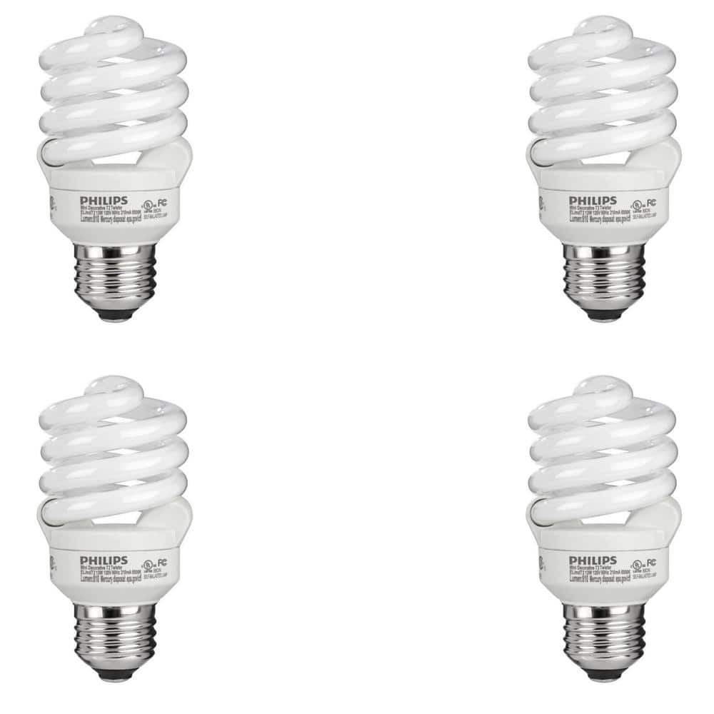 Philips 60-Watt Equivalent T2 Spiral CFL Light Bulb Daylight (6500K) (4 ...