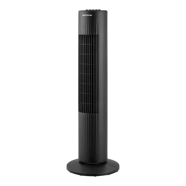 Hampton Bay 29 in. 3-Speed Oscillating Tower Fan in Black with Easy ...