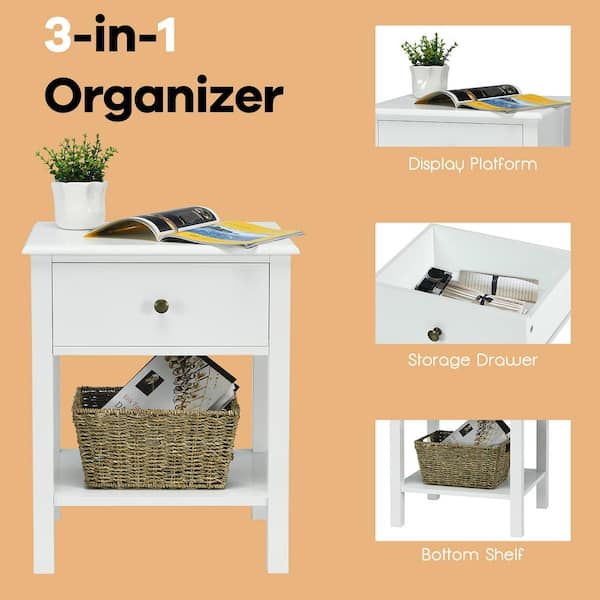 Costway 1 Drawer White Nightstand End Table Storage 18 in. L x 15 in. W x 23 in. H QD 53G36IT The Home Depot
