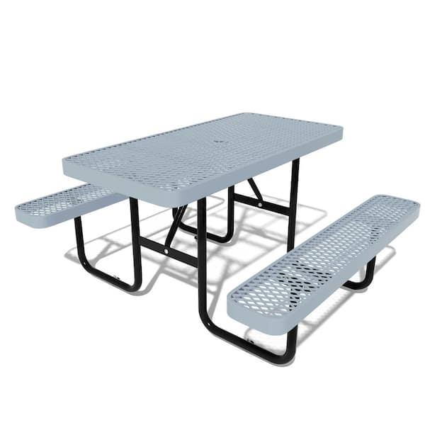 Outdoor 48 in. Thermoplastic Coated Rectangle Steel Picnic Tables 4 ...