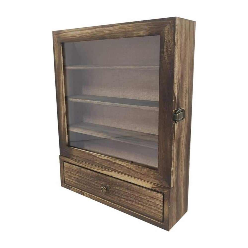 Brown 14 in. x 11 in. Wood Shadow Box with 1 Drawer 3 Removable Shelfs ...