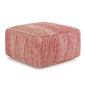 Simpli Home Nate Boho Square Pouf in Patterned Maroon Melange Cotton AXCPF-11-MR