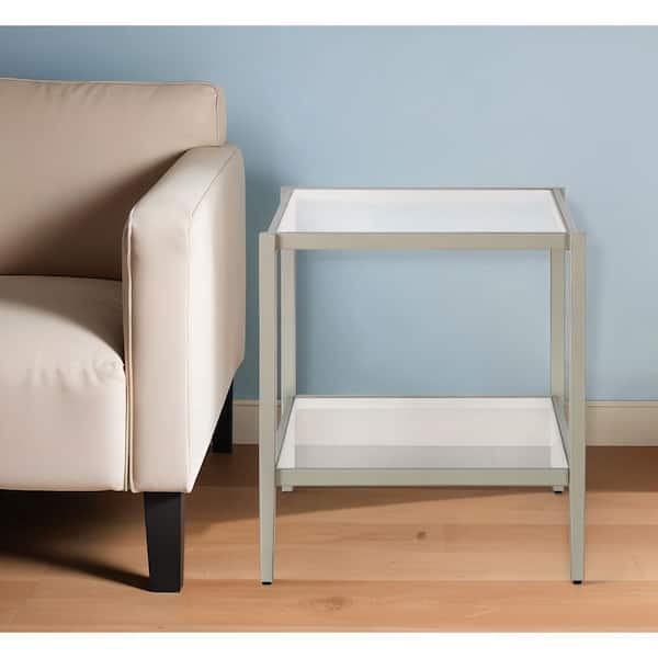HomeRoots 20 in. Nickel Square Glass End Table 2000544179 - The Home Depot