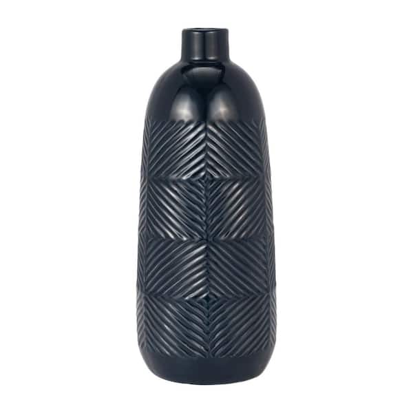 Liv & Skye 16 in. Navy Blue Stoneware Round Textured Lines Decorative ...