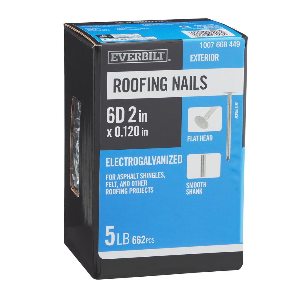 Everbilt 2 in. x 6D Electro-Galvanized Non-Collated Roofing Nails 5 lbs ...