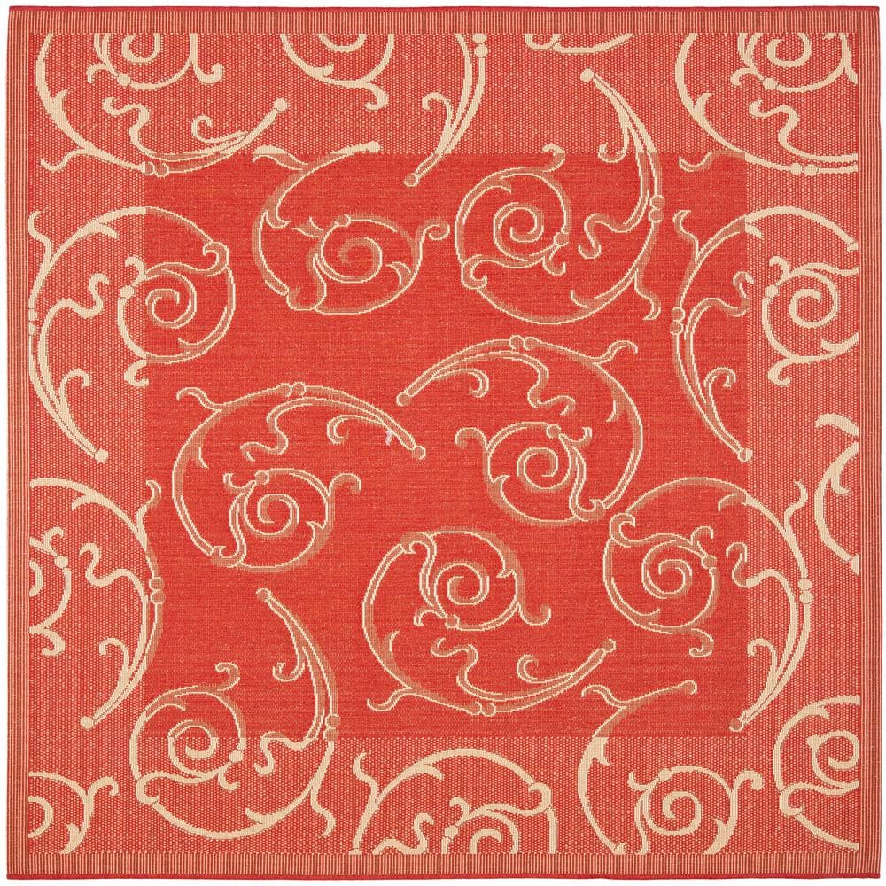 SAFAVIEH Courtyard Red/Natural 8 ft. x 8 ft. Square Border Indoor ...