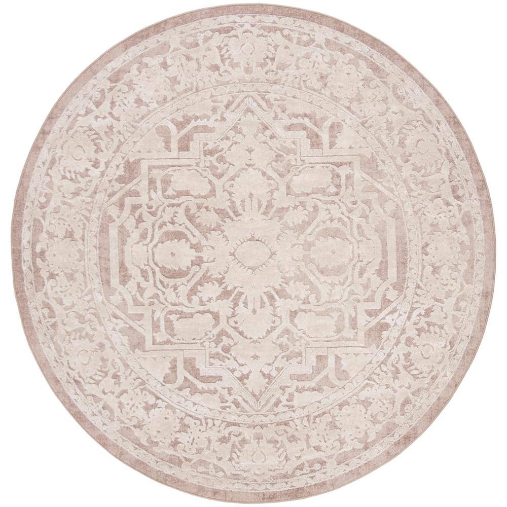 SAFAVIEH Reflection Beige/Cream 7 ft. x 7 ft. Round Floral Border Area ...