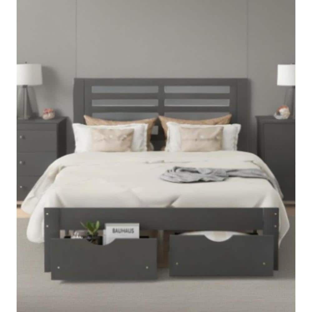 HomeRoots Gray Wood Frame Full Panel Bed 2000473957 - The Home Depot