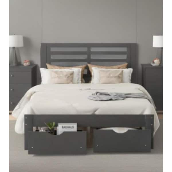 HomeRoots Gray Wood Frame Full Panel Bed 2000473957 - The Home Depot