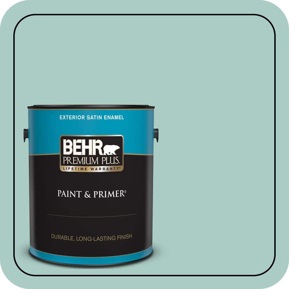 BEHR PREMIUM PLUS 1 gal. #M440-3 Baby Aqua Satin Enamel Exterior Paint ...
