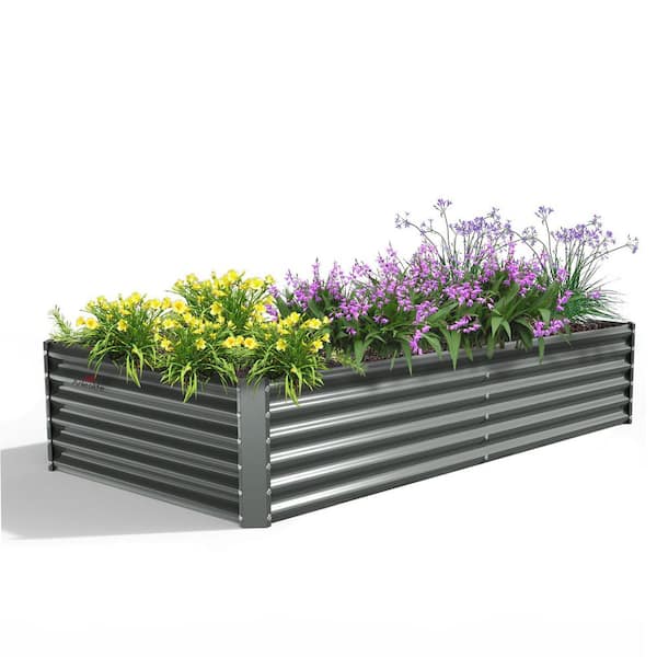 A Anleolife Gray Metal Rectangular Raised Garden Bed Planter Boxes for ...