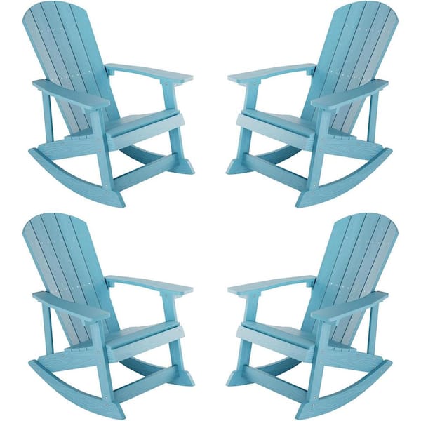 Mximu Blue Plastic Oversized Adirondack Patio Outdoor Rocking Chair (4 ...