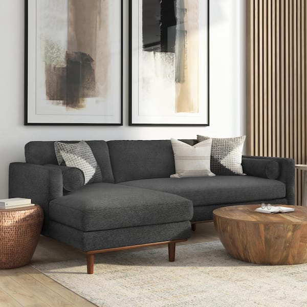Simpli Home Morrison Mid Century Left Sectional 102 in. Wide Sofa Sectional in Charcoal Grey Woven Blend Fabric AXCSECMOL CG