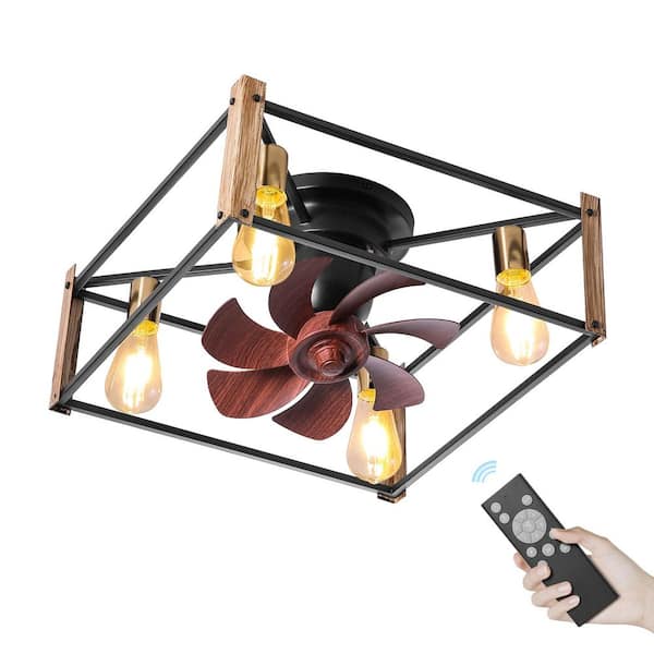 Seasonize 18 in. Farmhouse Black Wood Flush Mount Ceiling Fan w/ Light ...