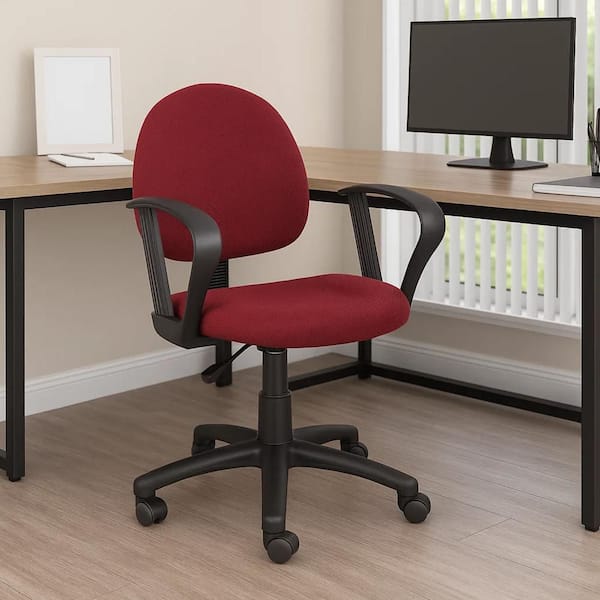 Benjara Jea Fabric Rolling Task Chair in Burgundy Red and Black Arms BM344562 - The Home Depot