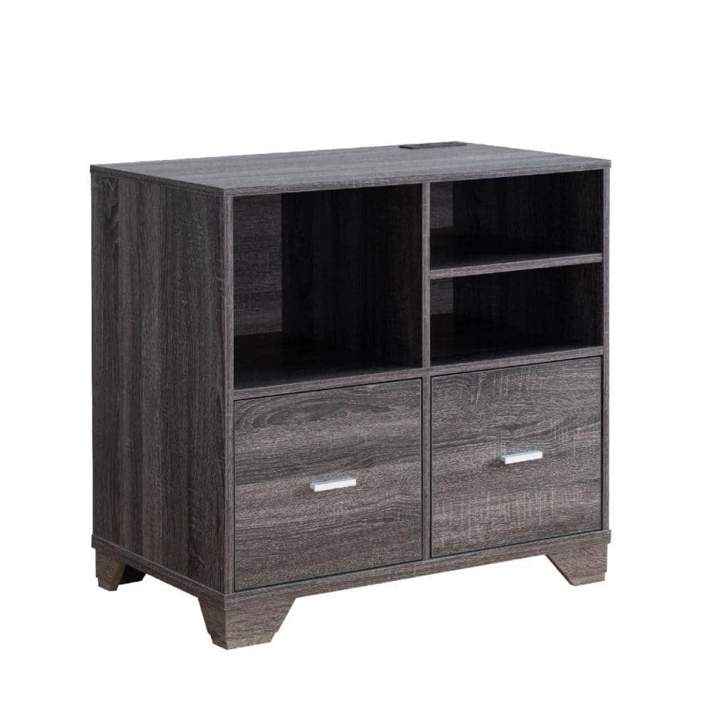 Benjara 31 Inch Distressed Gray File Cabinet Printer Stand Table with 2 ...