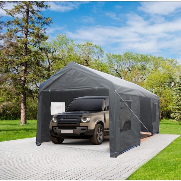 10 ft. W x 20 ft. D Heavy-Duty Metal Shed Carport Car Canopy Shelter ...