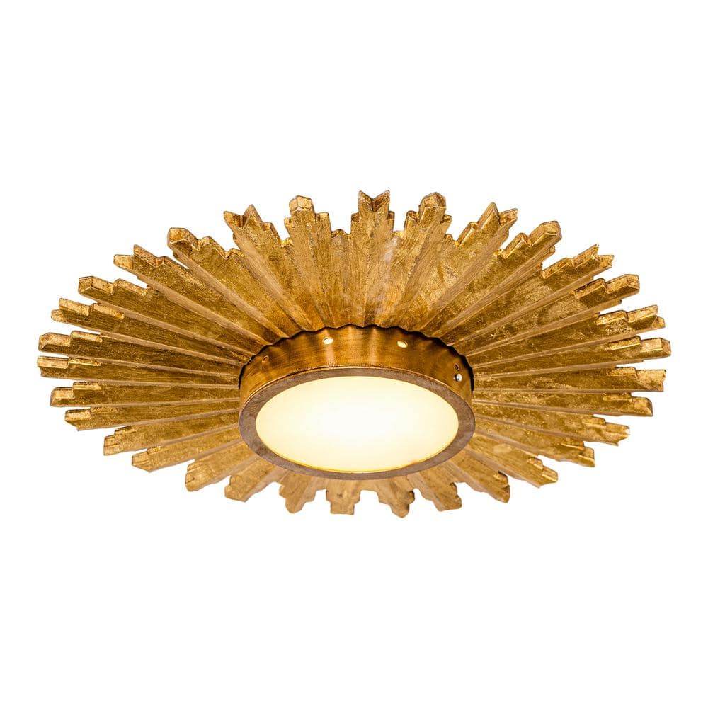 matrix decor 21.65 in. 16-Watt Integrated LED Gilt Wood Sunburst Flush ...