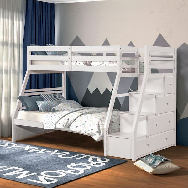 Furniture of America Charlie White Twin over Full Bunk Bed with Built ...