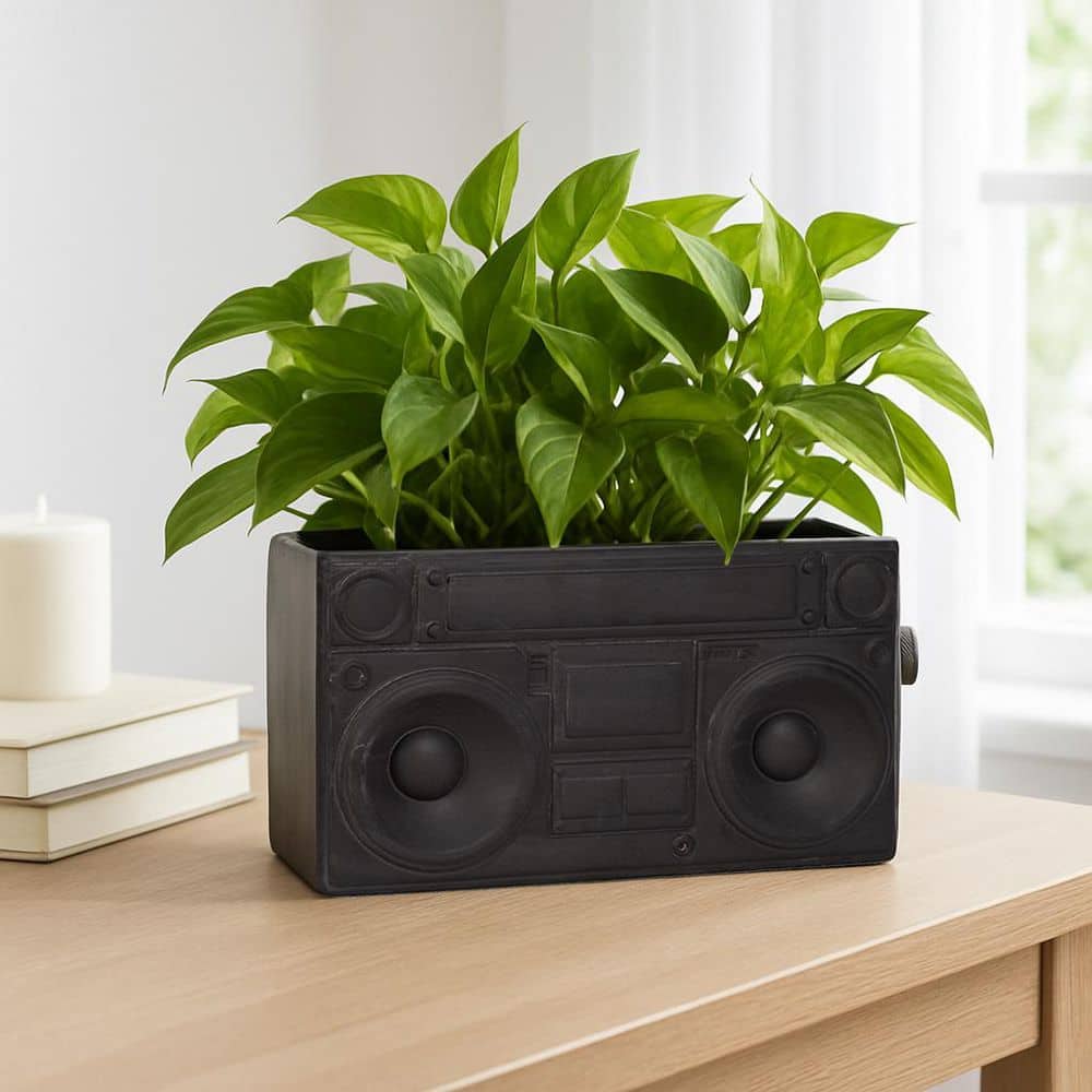 Liv & Skye Gray Ceramic Stereo Decorative Planter (4 in. W x 7 in. H ...