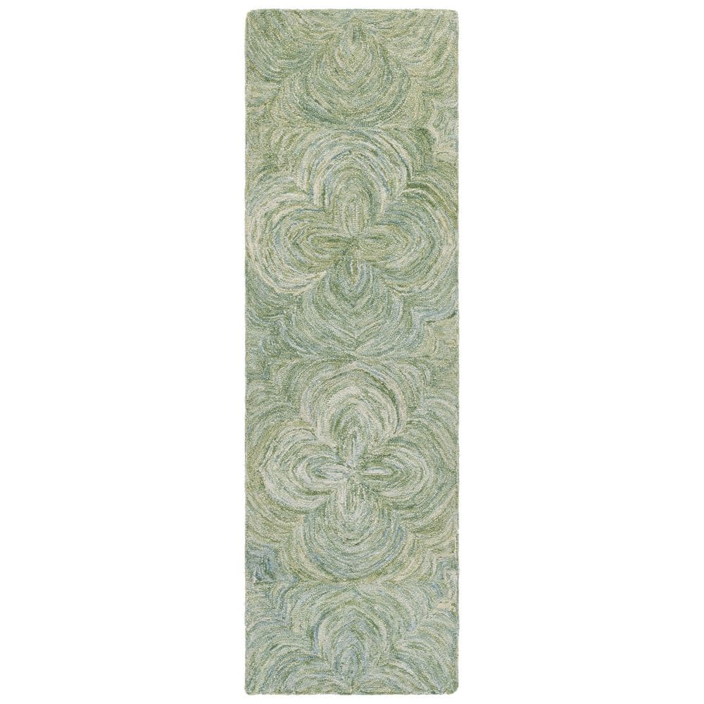 SAFAVIEH Ikat 2 ft. x 8 ft. Sage/Green Floral Swirl Runner Rug IKT632W ...