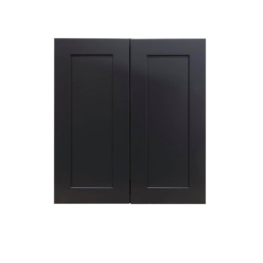 Shaker Assembled 33 in. x 36 in. x 12 in. Wall Cabinet with 2 Doors in Charcoal Black CB-W3336 ...