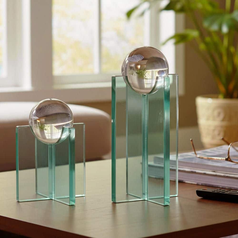 Liv & Skye Clear 6 in. x 12 in. Sphere Glass Sculptures (Set of 2 ...