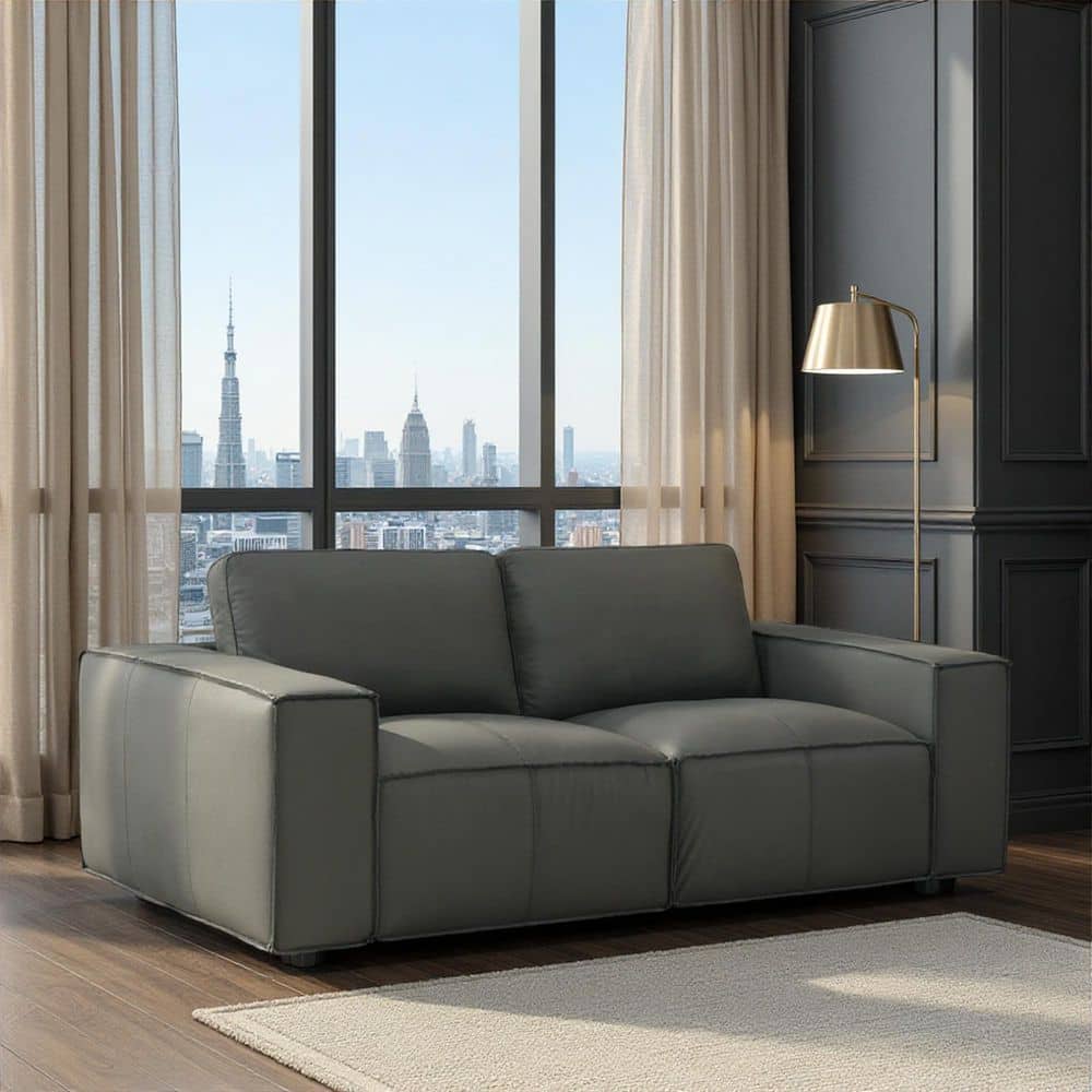 Armen Living Clayton 76 in. Modern Top Grain Genuine Leather 2-Seat ...