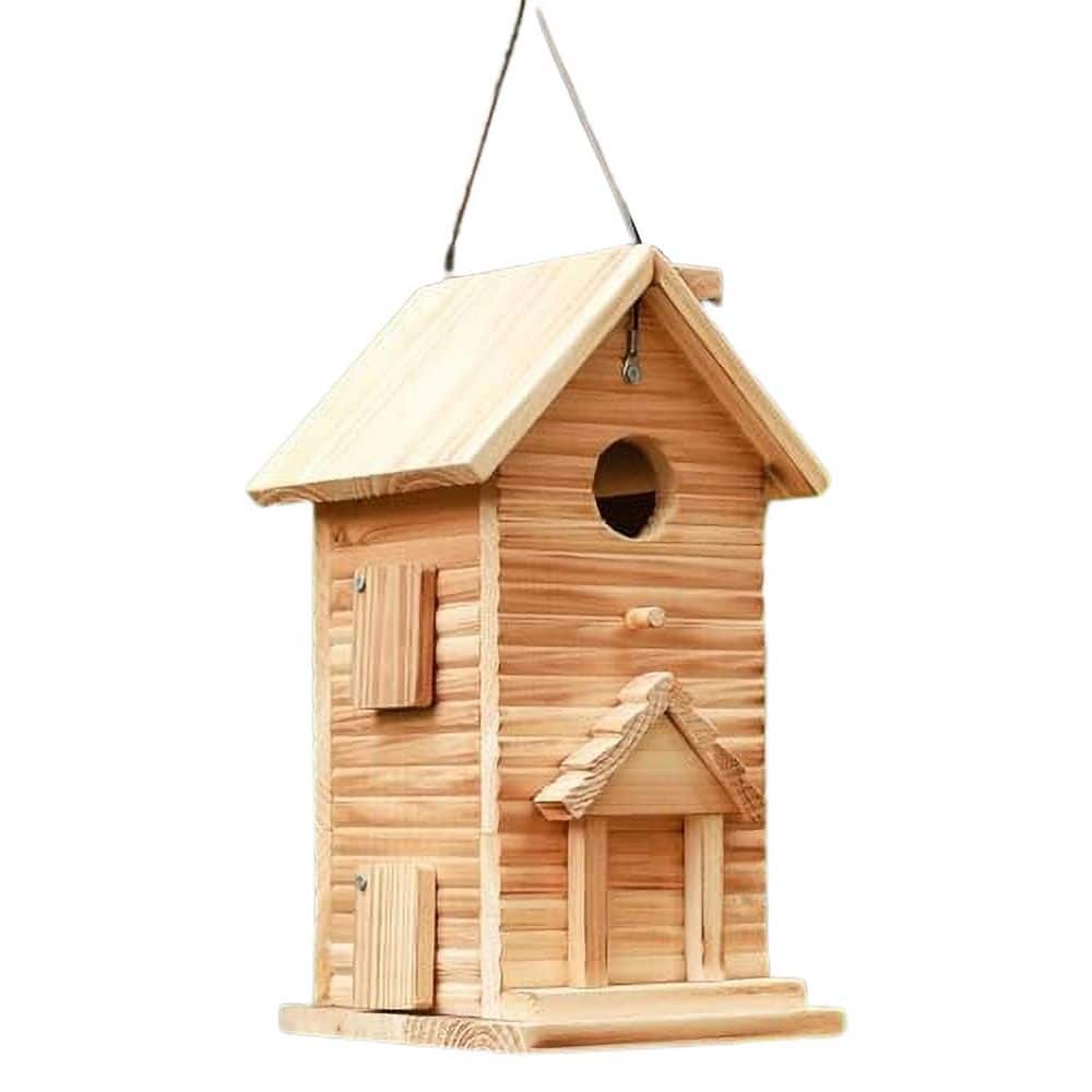 .N/A Outdoor Hanging Wooden Bird House with 2 Rooms Ventilated Nesting ...