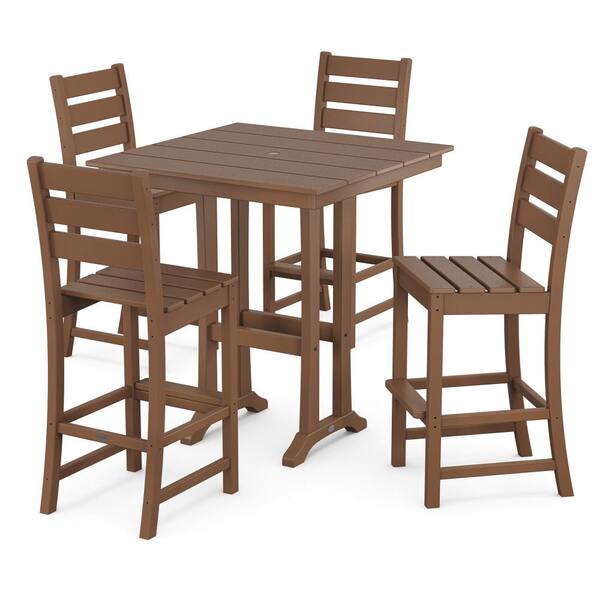 POLYWOOD Grant Park Teak 5-Piece HDPE Plastic Side Chair Farmhouse ...