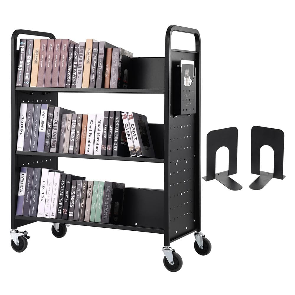 SKYSHALO Book Cart 330 lbs. Library Cart 39 x 20 x 49 in. Double Sided ...