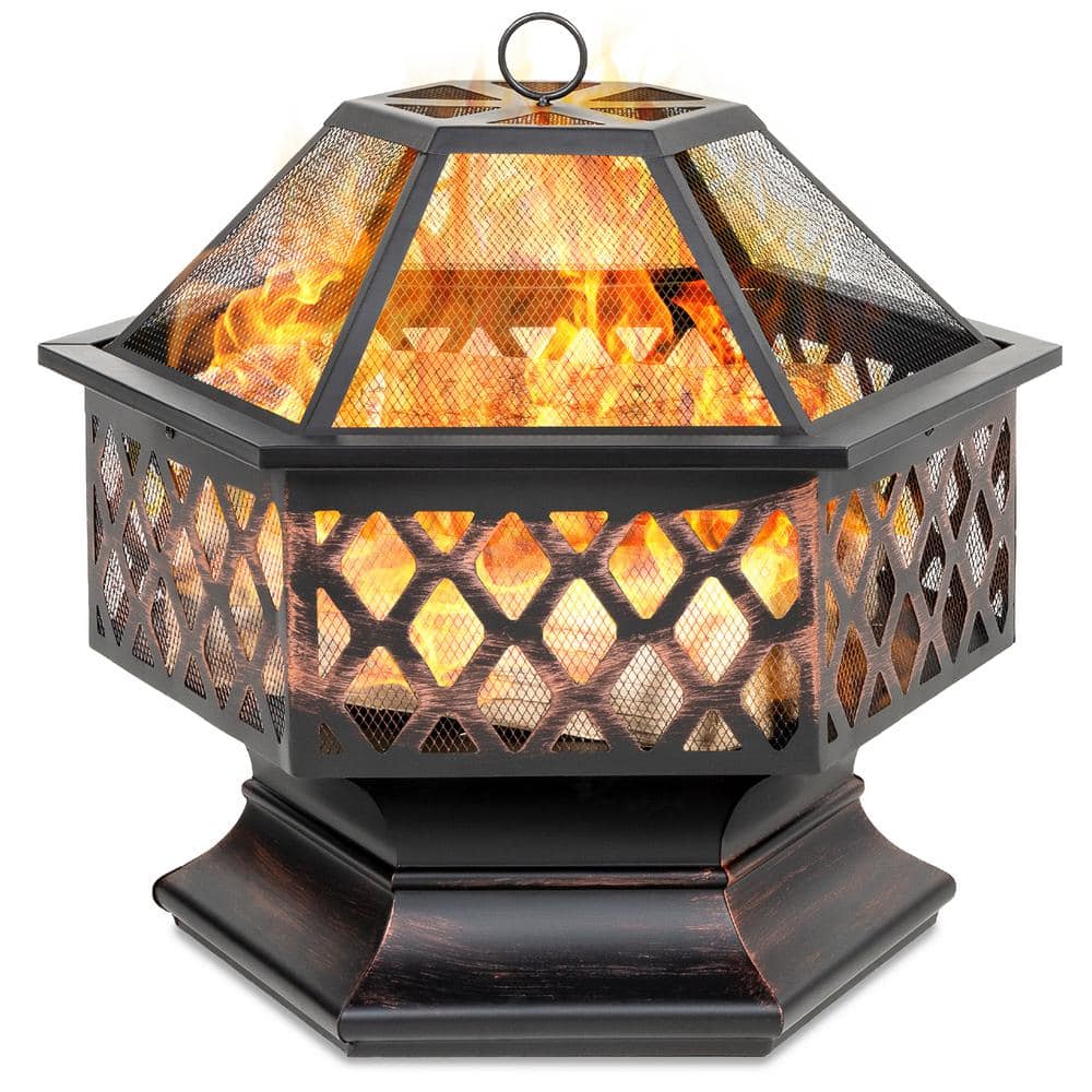 Best Choice Products 24 in. x 24 in. x 8.5 in. Hexagon Steel Wood Fire ...