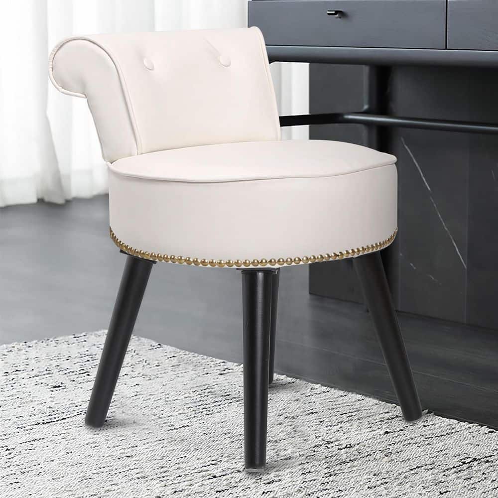 VEIKOUS 25.1 in. H White Makeup Vanity PU Upholstered Stool, Makeup ...