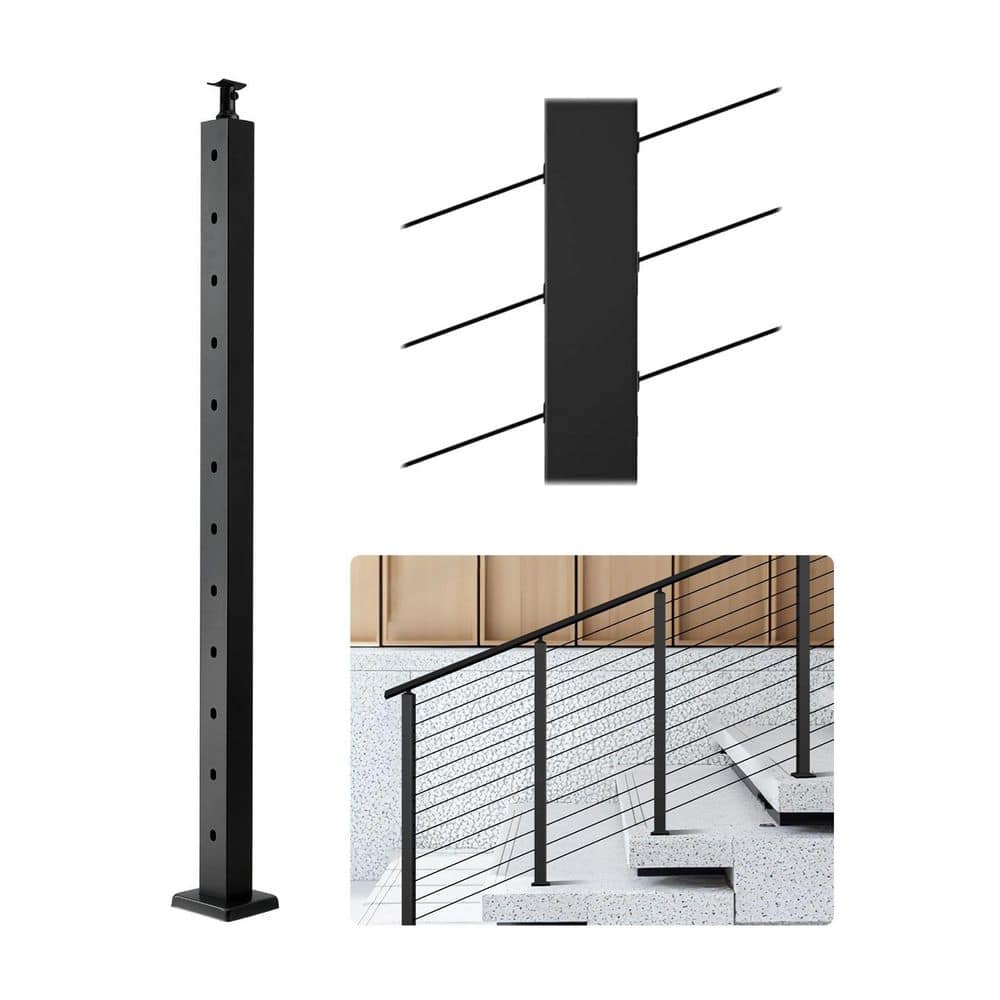 VEVOR 42 x 2 x 2 in. Cable Railing Post, Stainless Steel, Black, 1-Pack ...