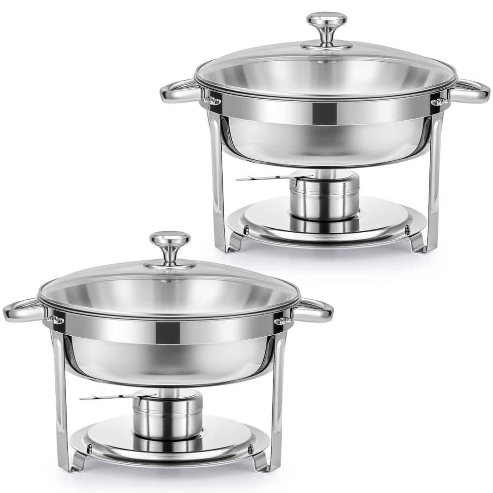 Wilprep 2-Pack 6 qt. Stainless Steel Round Chafing Dishes Buffet Set ...