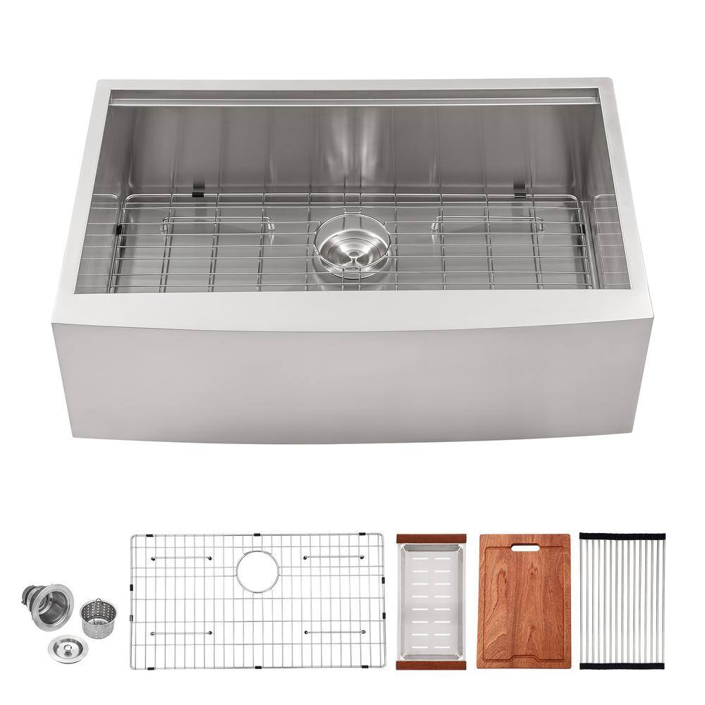 Logmey 30 in. Farmhouse Sink Single Bowl 16-Gauge Brushed Stainless ...