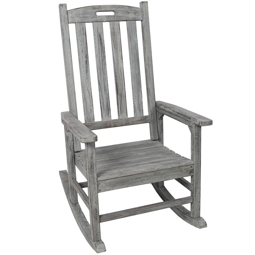 Wood Outdoor Rocking Chair, High Back Smooth Oversized Porch Rocker ...