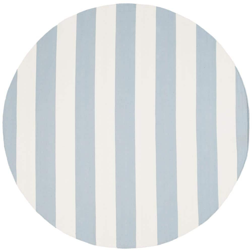SAFAVIEH Montauk Sky Blue/Ivory 6 ft. x 6 ft. Round Striped Area Rug ...