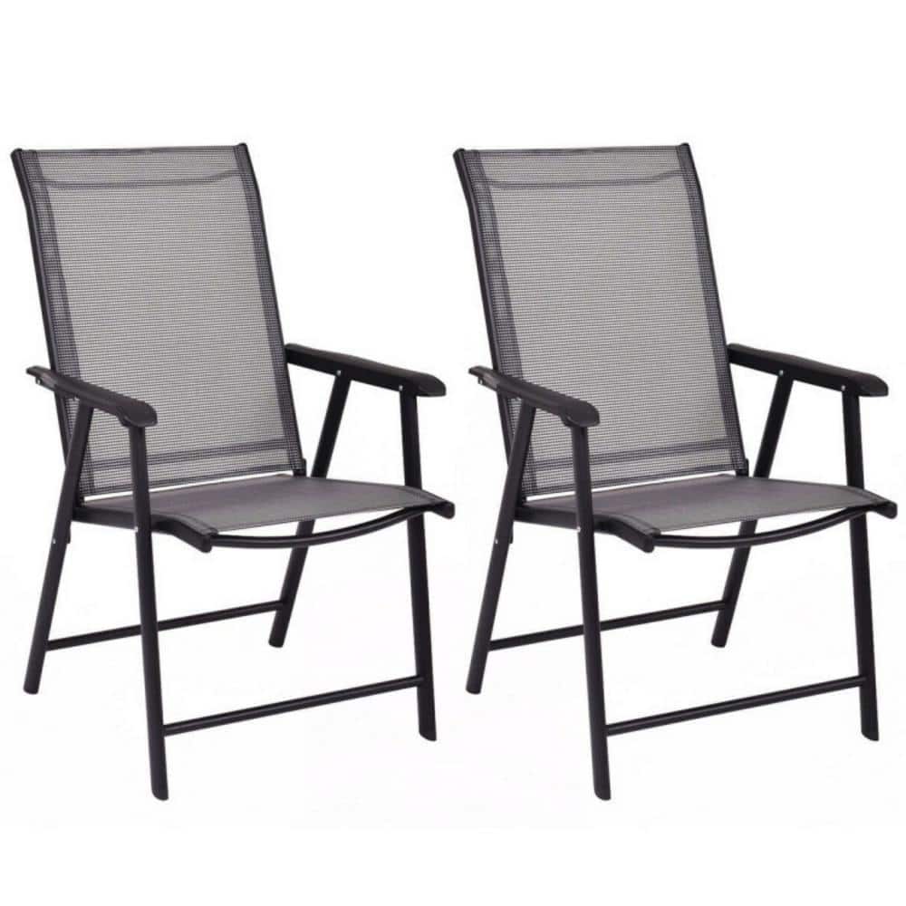 Clihome Iron Outdoor Dining Chair Patio Folding Chair in Gray with ...