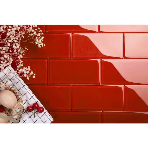 Buy Ruby Red 3 in. x 6 in. x 8 mm Glass Subway Wall Tile (5 sq. ft ...